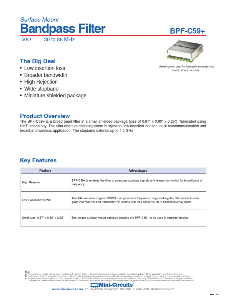 BPF-C59 | PDF | Filter (Signal Processing) | Bandwidth (Signal Processing)