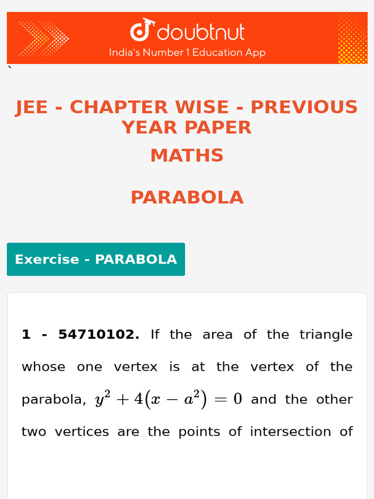 Jee Chapter Wise Previous Year Paper Class 12 Maths Parabola Doubtnut ...