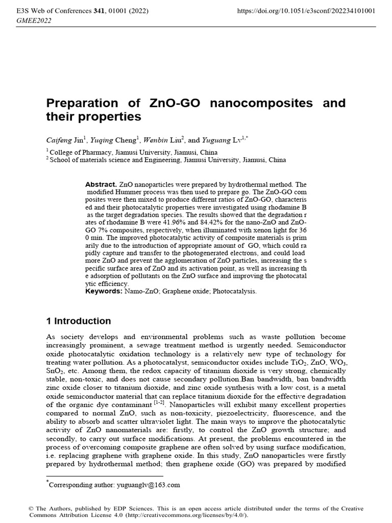 Zno and Go | PDF | Zinc Oxide | Ultraviolet–Visible Spectroscopy