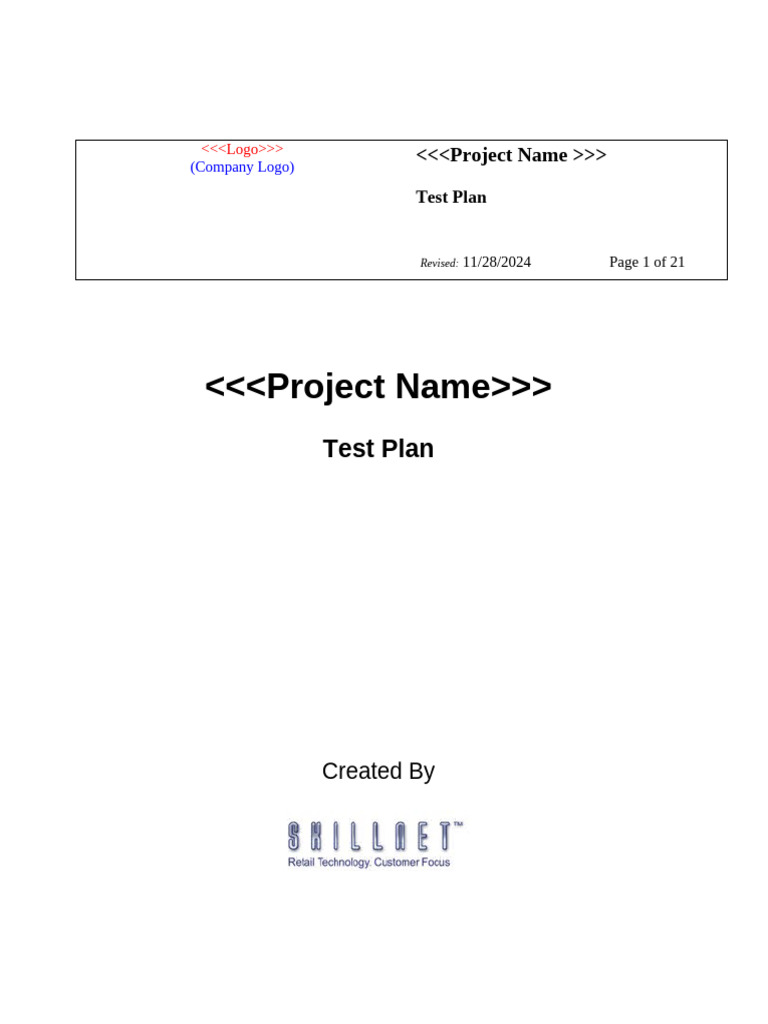 Test Plan Template Pdf Software Testing Unit Testing