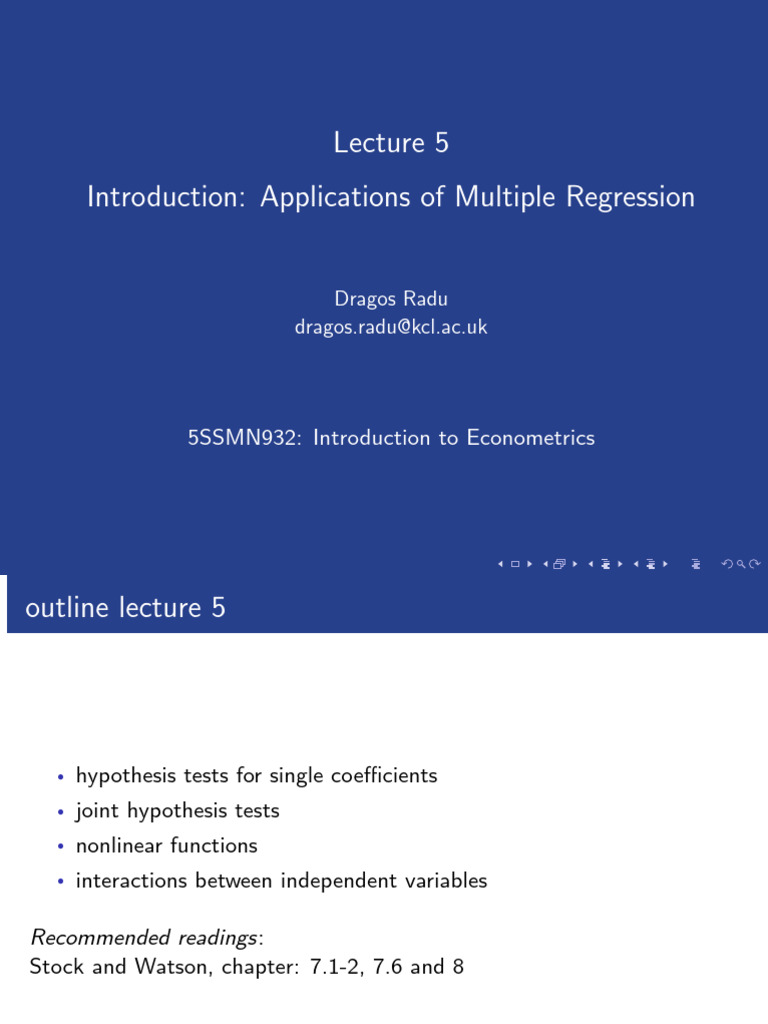 5ssmn932 Lecture5 2021 Slides Collated | PDF | F Test | Coefficient Of ...