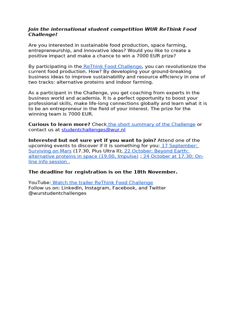 WUR ReThink Food Challenge | PDF