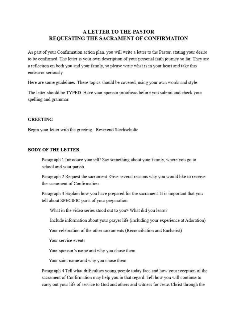 A Letter to the Pastor | PDF | Confirmation | Sacraments