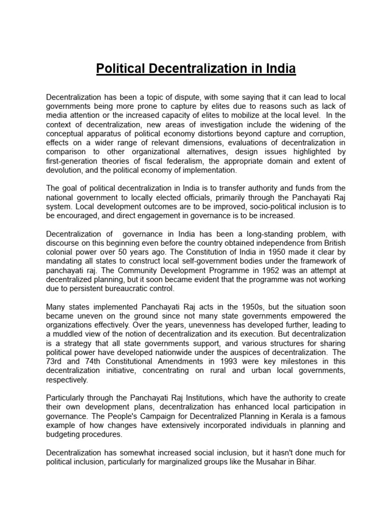 Political Decentralization in India | PDF | Decentralization | Governance