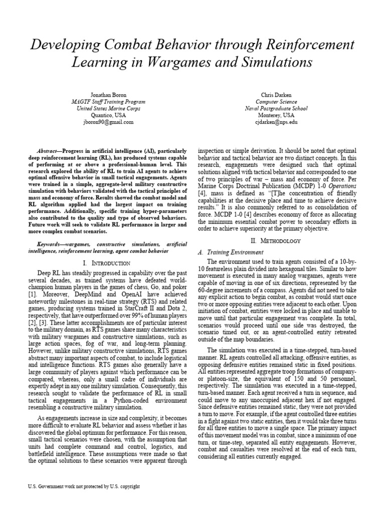 Chris - Boron - Developing Combat Behavior Through Reinforcement Learning in Wargames and ...