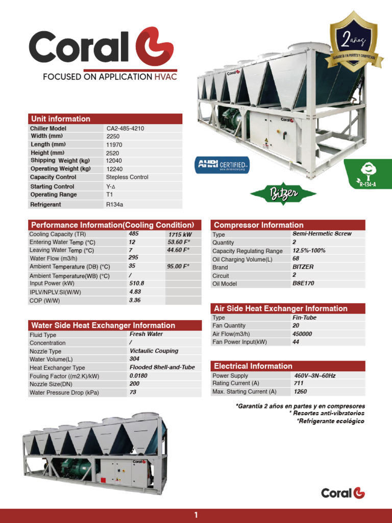 Air Cooled Screw Chiller Selection 485TR | PDF | Heat Exchanger ...