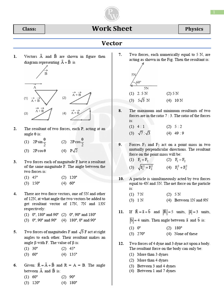 Work Sheet - Vector - Physics - Saurav Sir - Sudheer | PDF | Force | Euclidean Vector