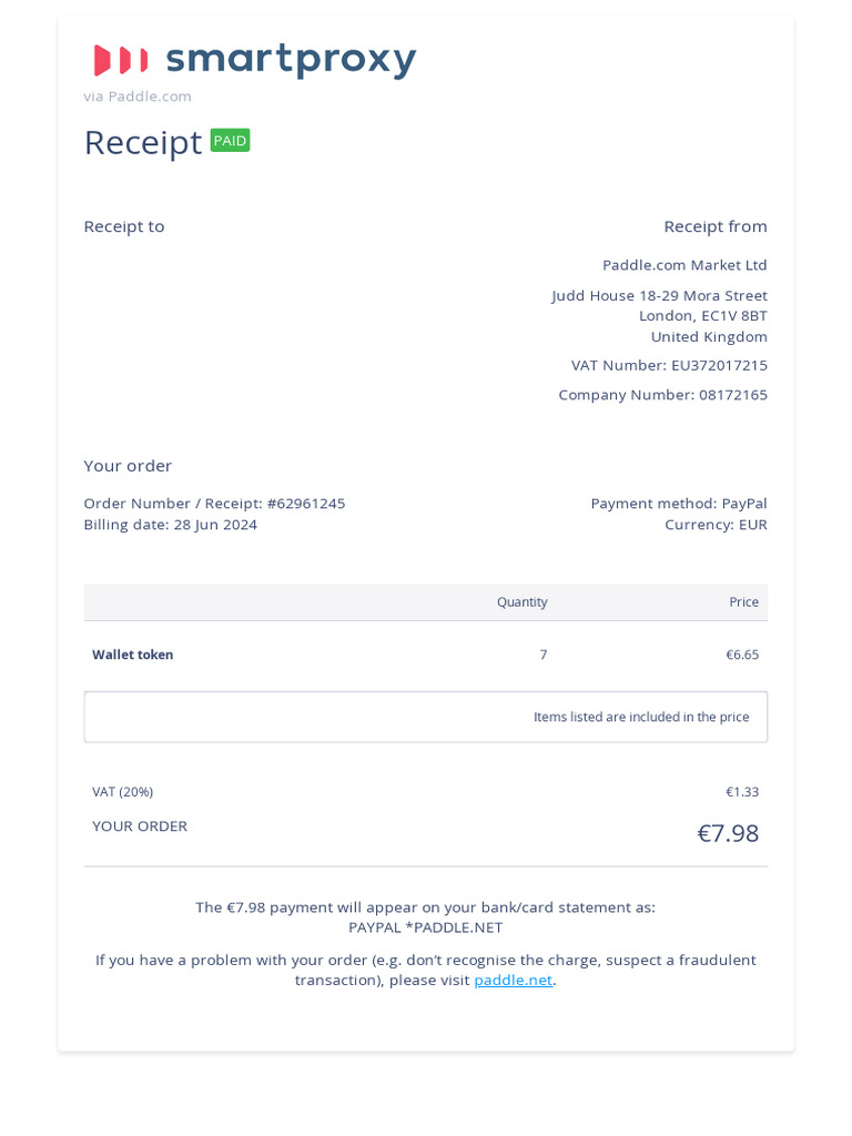 Smartproxy Receipt #62961245 | PDF