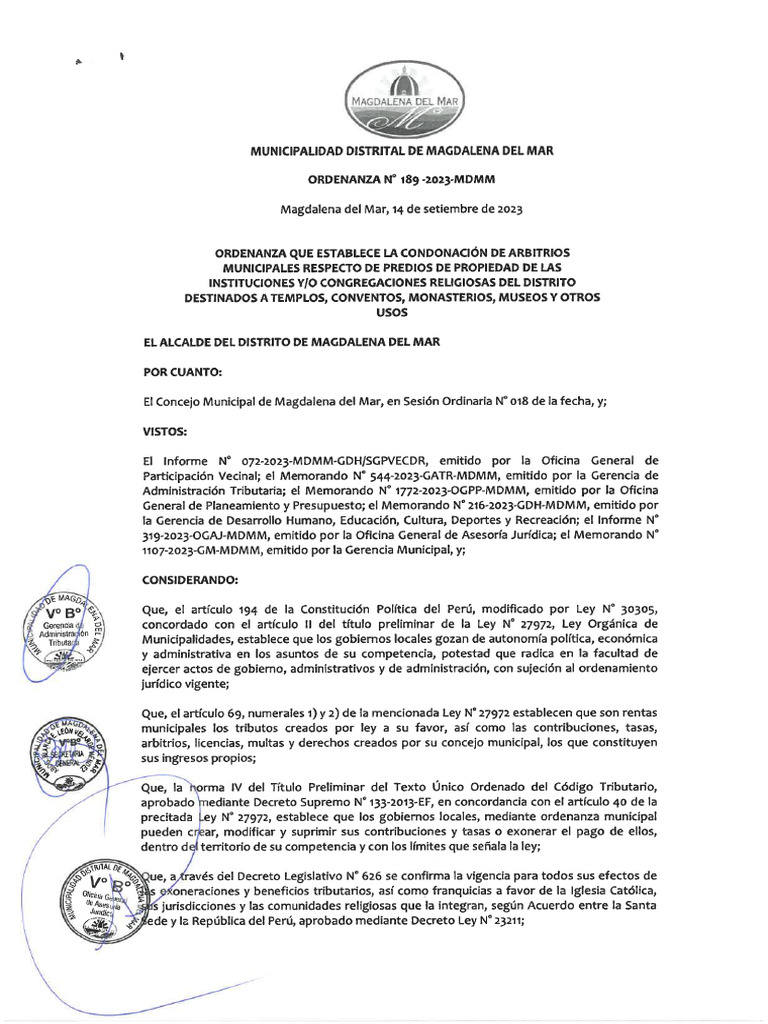 Ordenanza 189-2023 MDMM | PDF