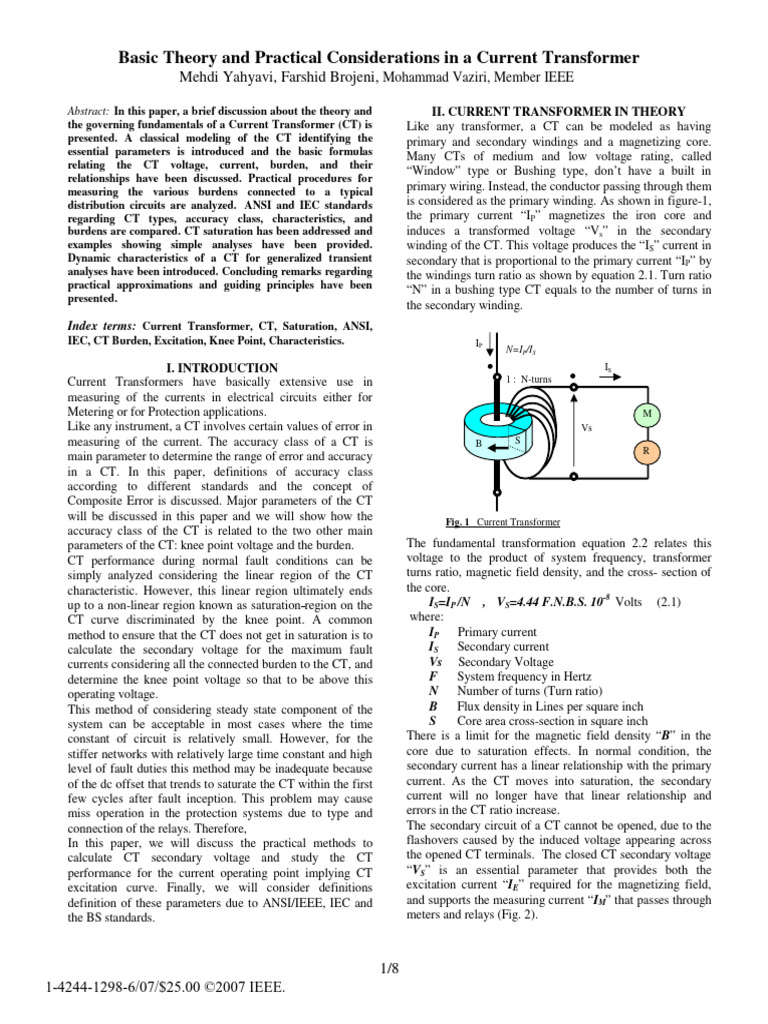 Basic Theory and Practical Considerations in A Current Transformer ...