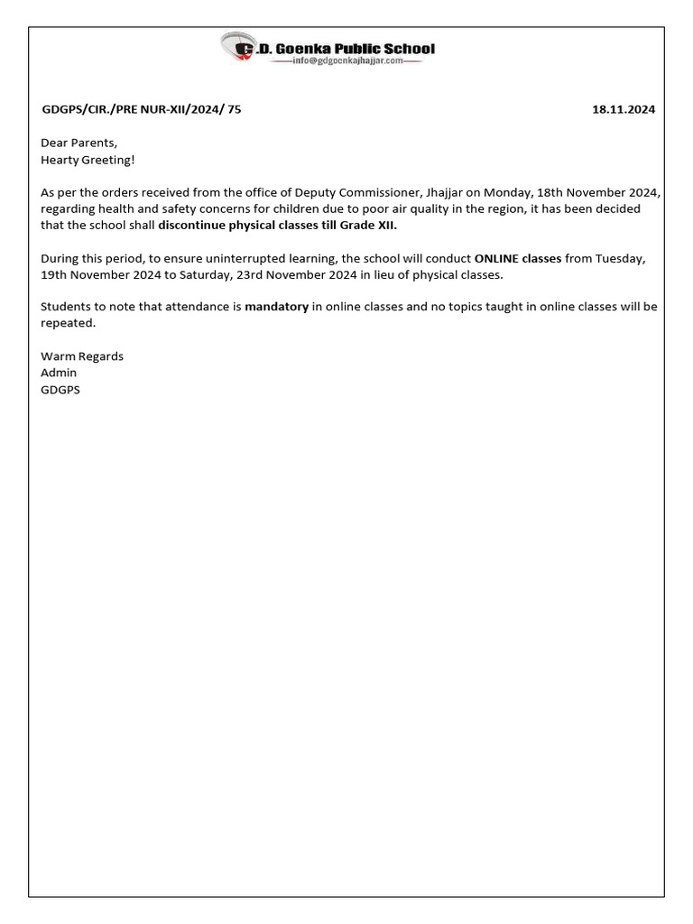 Circular For Holiday Declared | PDF