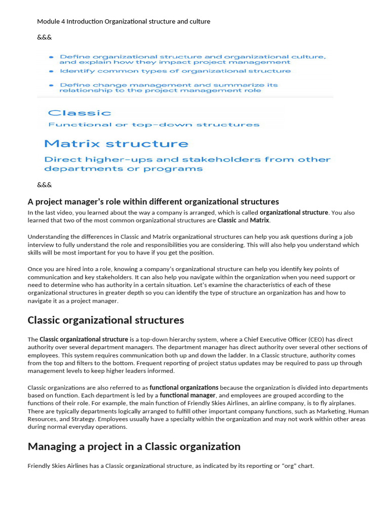 Module 4 Introduction Organizational Structure and Culture | PDF | Governance | Organizational ...