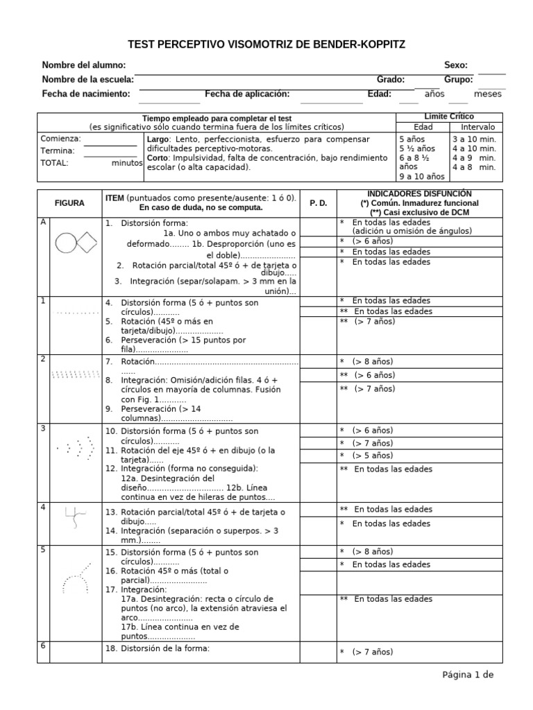 Bender-Koppitz - Protocolo | PDF | Comportamiento | Sicología