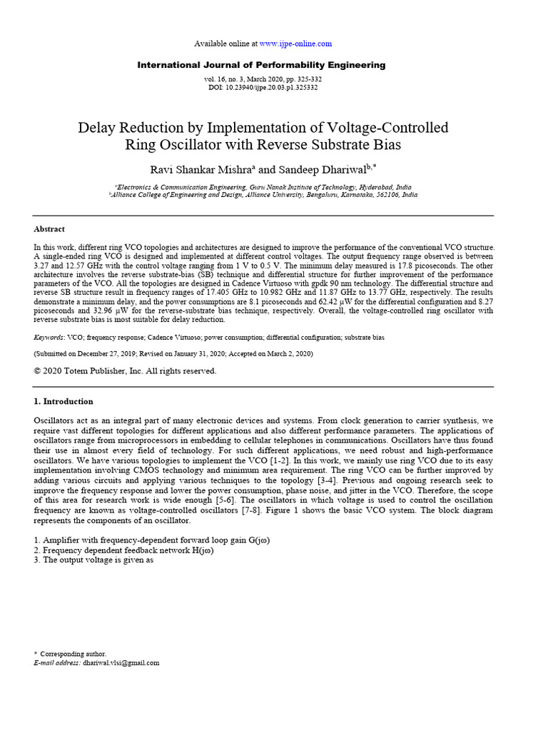 Delay Reduction by Implementation of Voltage-Controlled Ring Oscillator With Reverse Substrate ...