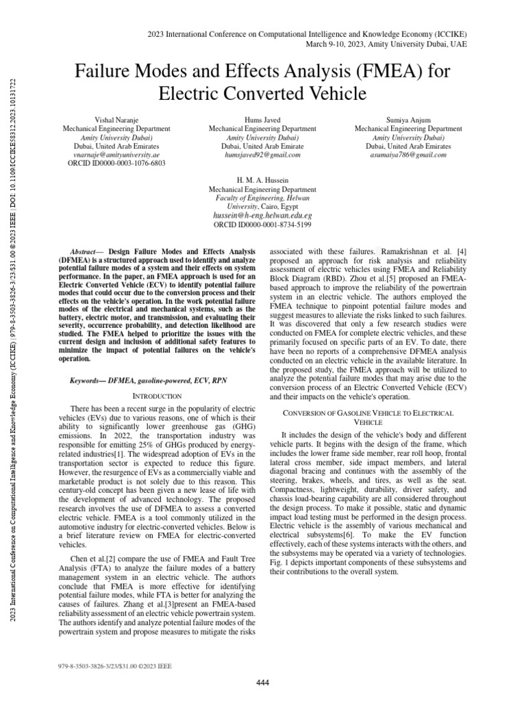 Failure Modes and Effects Analysis FMEA For Electric Converted Vehicle ...