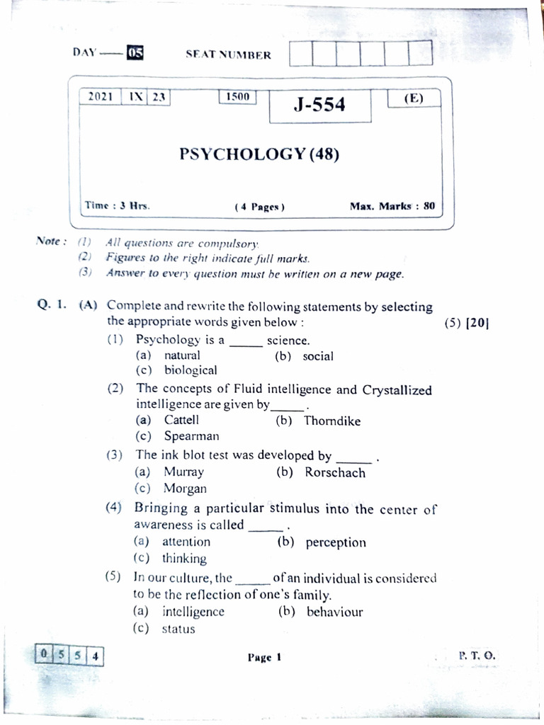 Psychology Exam Questions and Answers | PDF | Mental Disorder | Psychology