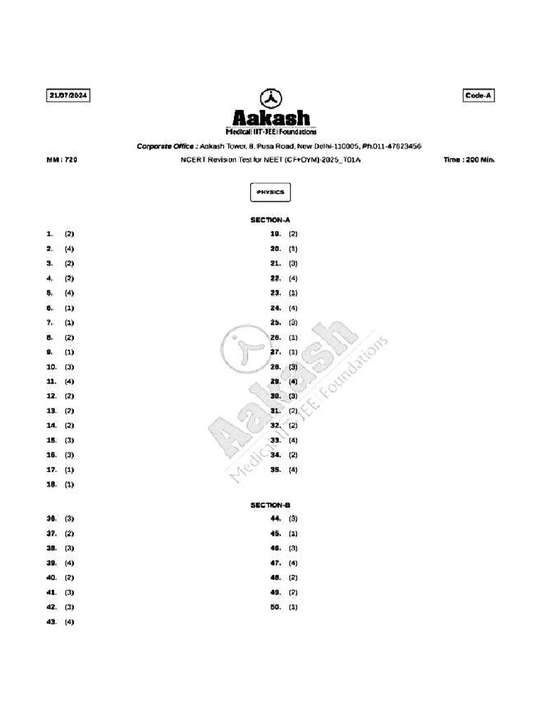 NRT Code-A (OYM+CF) Solutions | PDF