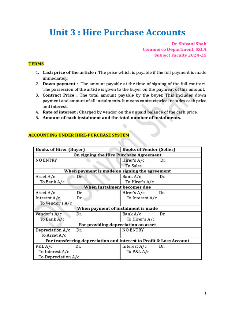 Unit 3 Hire Purchase Accounts | PDF | Depreciation | Private Sector Unit 3 Hire Purchase Accounts | PDF | Depreciation | Private Sector