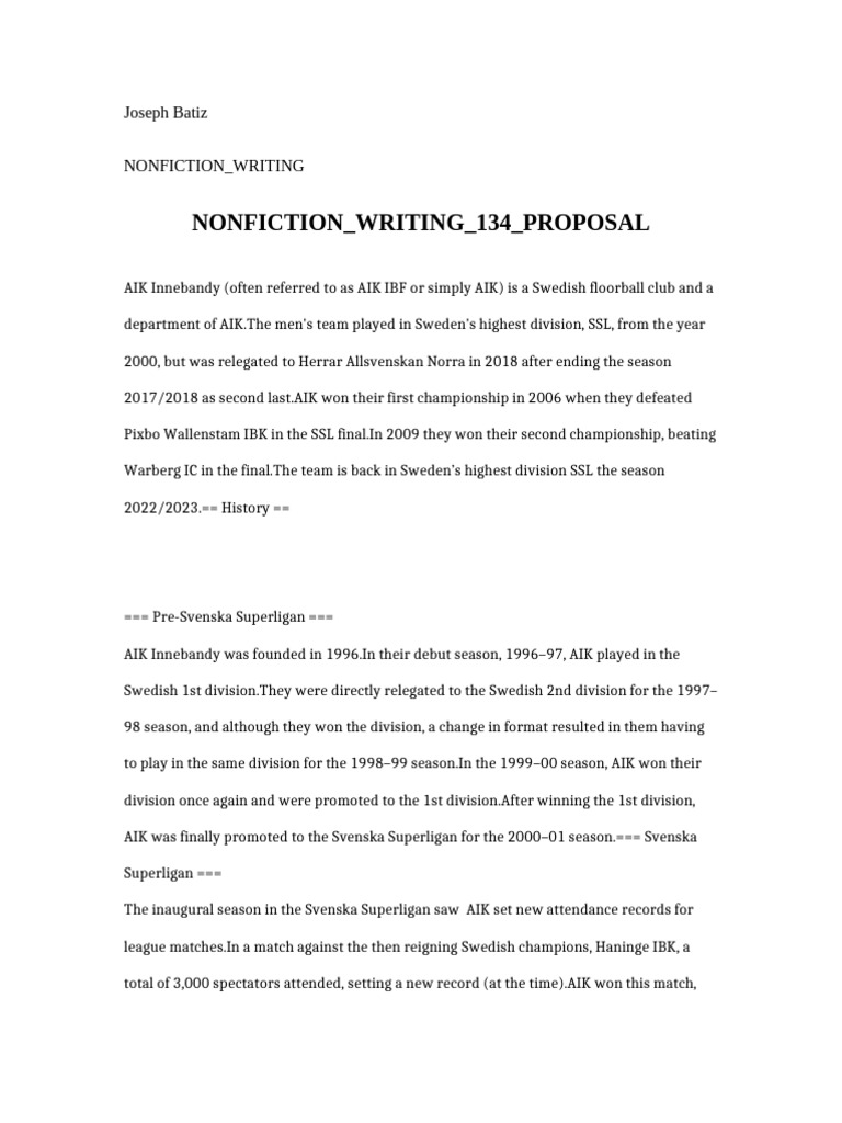 Nonfiction Writing 134 Proposal | PDF