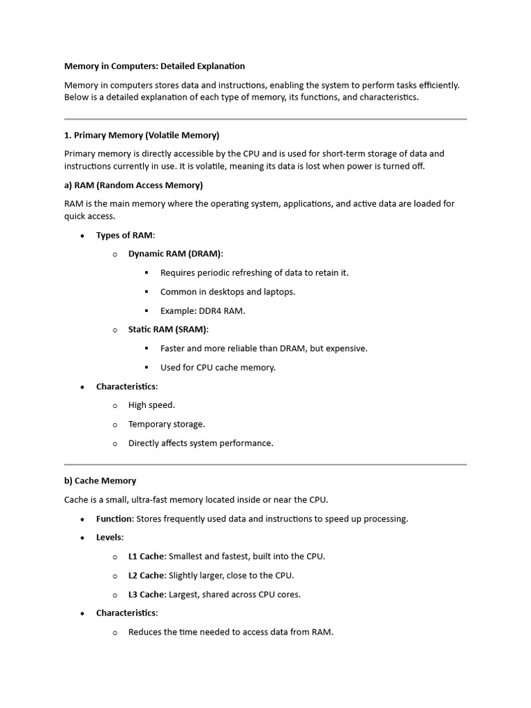Memory in Computers | PDF | Computer Data Storage | Random Access Memory