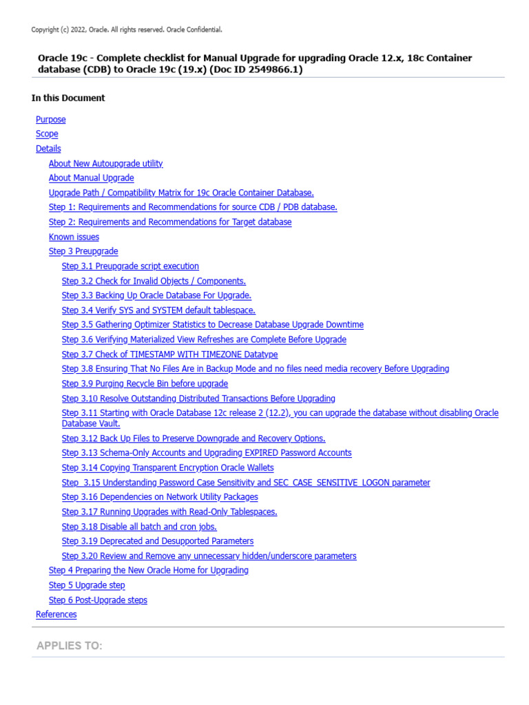 Oracle 19c - Complete Checklist For Manual Upgrade For Upgrading Oracle ...