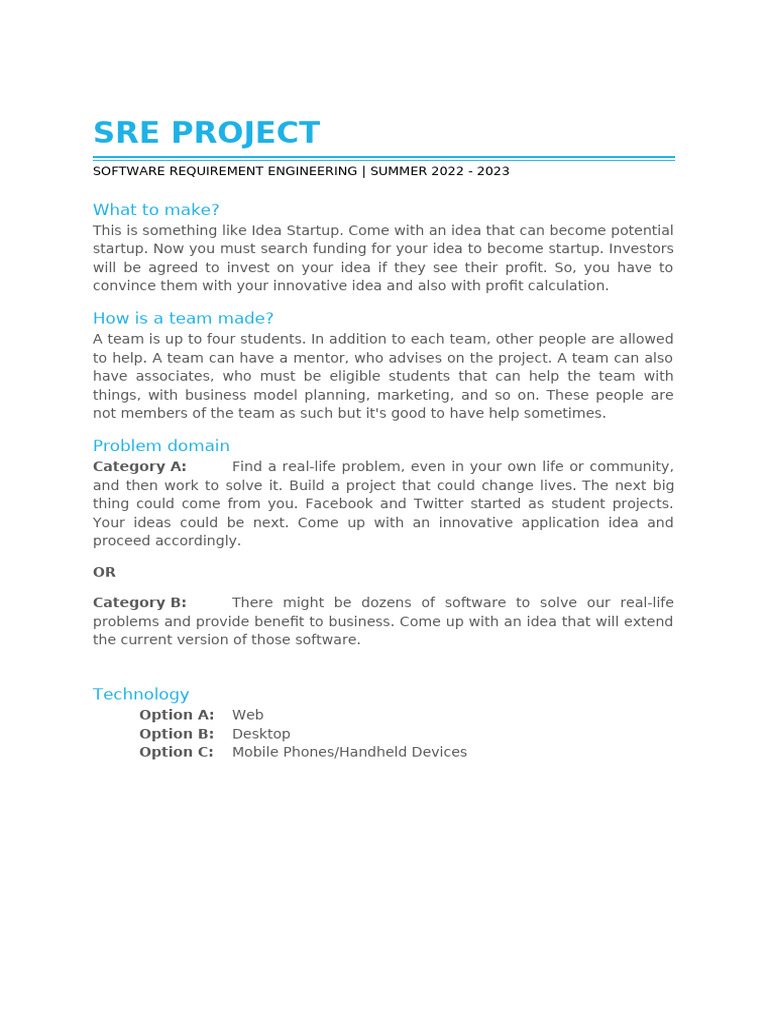 SRE - Project Guideline Summer Sumer 22 23 | PDF | Startup Company ...