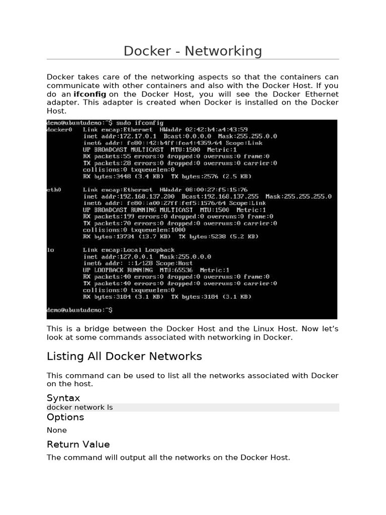 Docker Networking Commands Guide | PDF