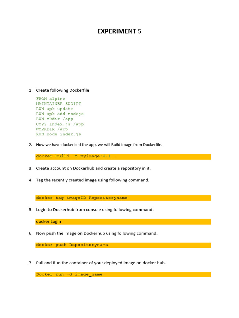 Experiment 5 (Dockerfile) | PDF