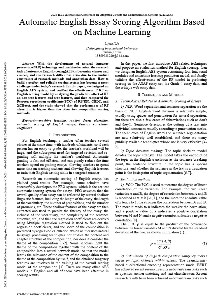 49.automatic English Essay Scoring Algorithm Based On Machine Learning | PDF | Applied Mathematics