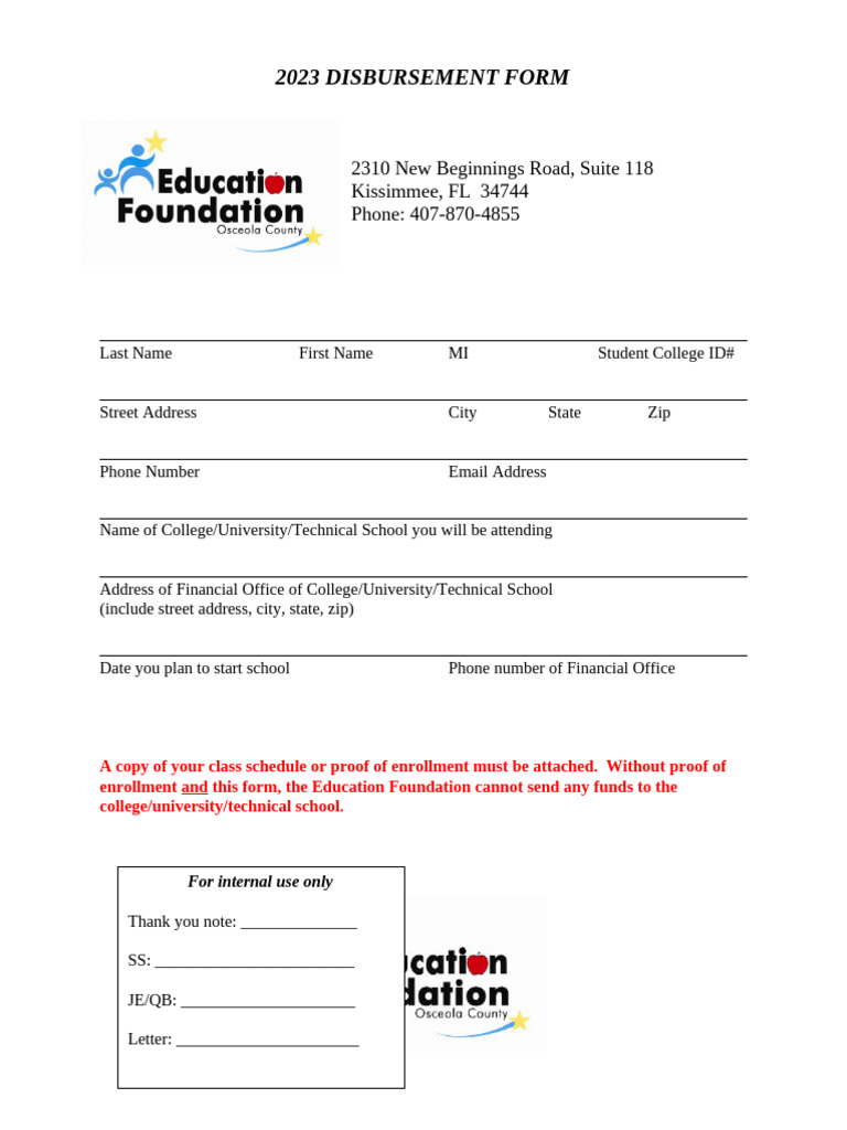2023 Scholarship Disbursement Form | PDF
