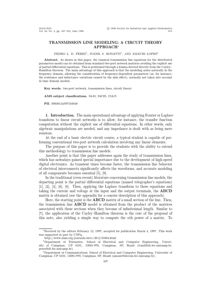 TLs Modeling - ABCD - Line | PDF | Matrix (Mathematics) | Electrical Network