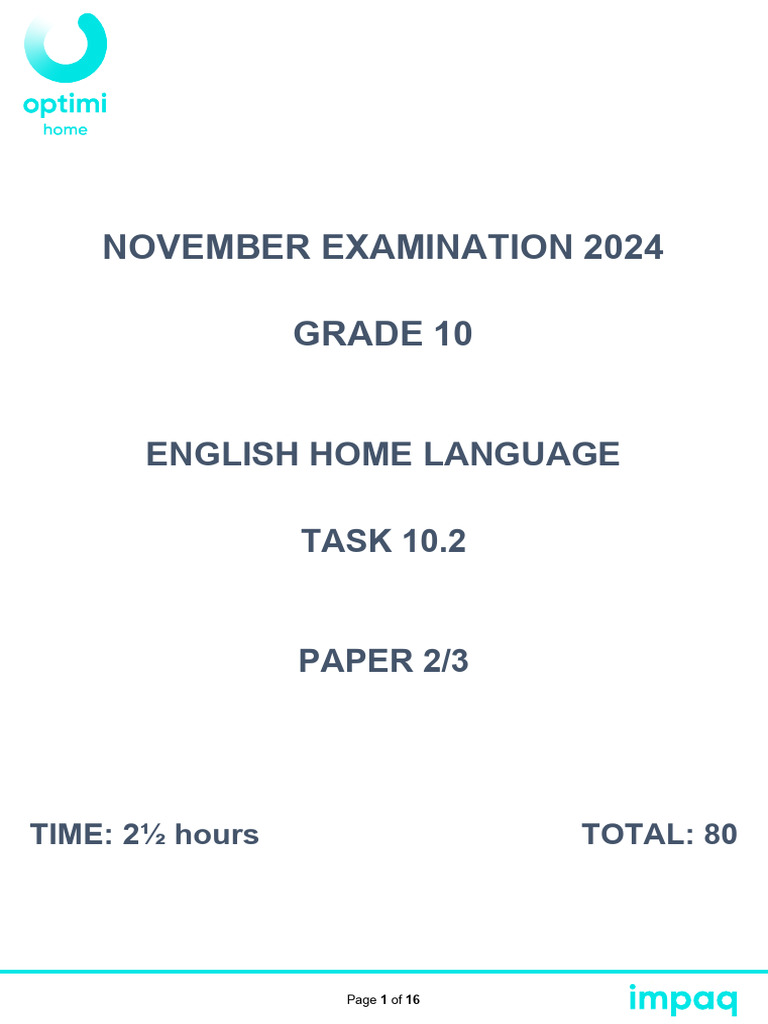 Grade 10 English Home Language Paper 2 | PDF