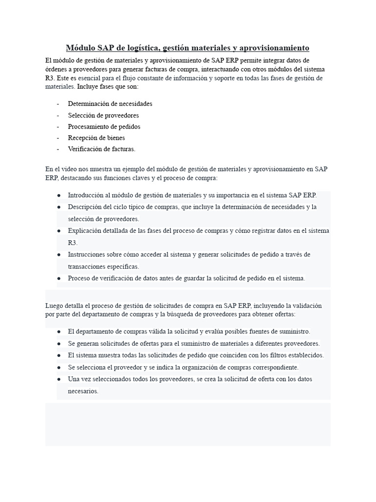 Módulo SAP de Logística, Gestión Materiales y Aprovisionamiento | PDF ...