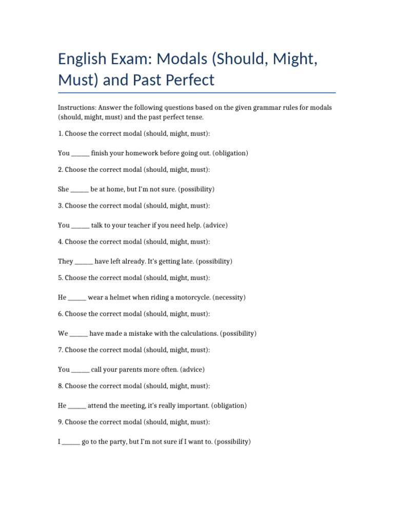English Exam Modals Past Perfect | PDF | Linguistics | Grammar
