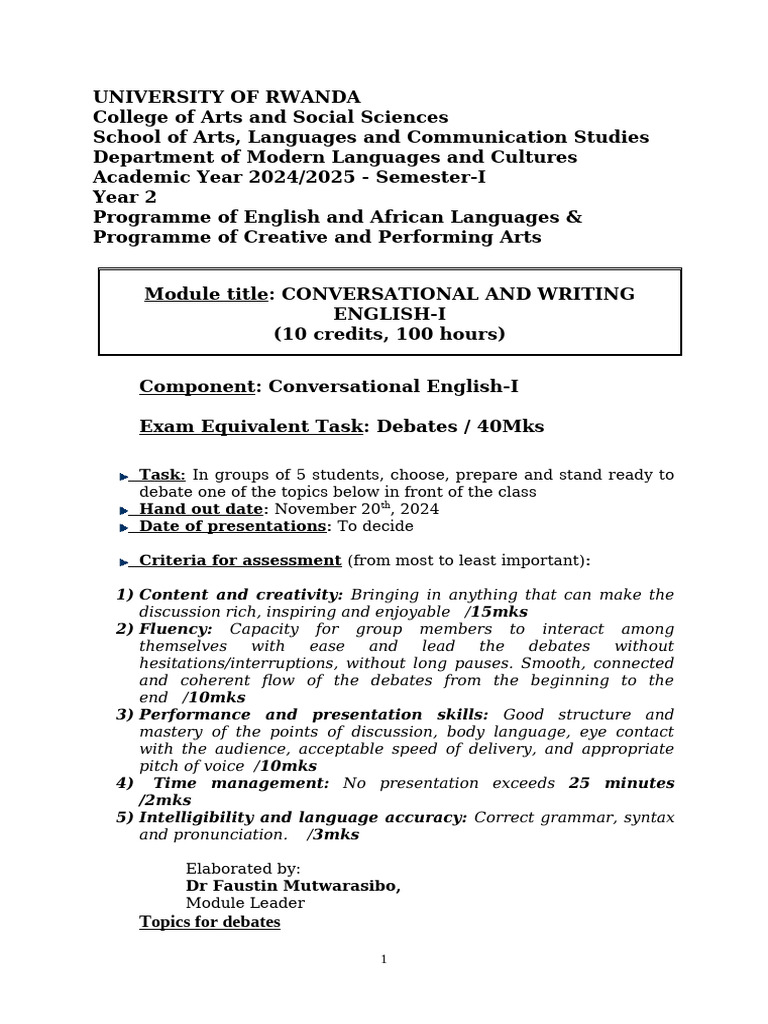 SAL - Spoken English II For Year 2 EAF and CPA - Exam Equivalent Task ...