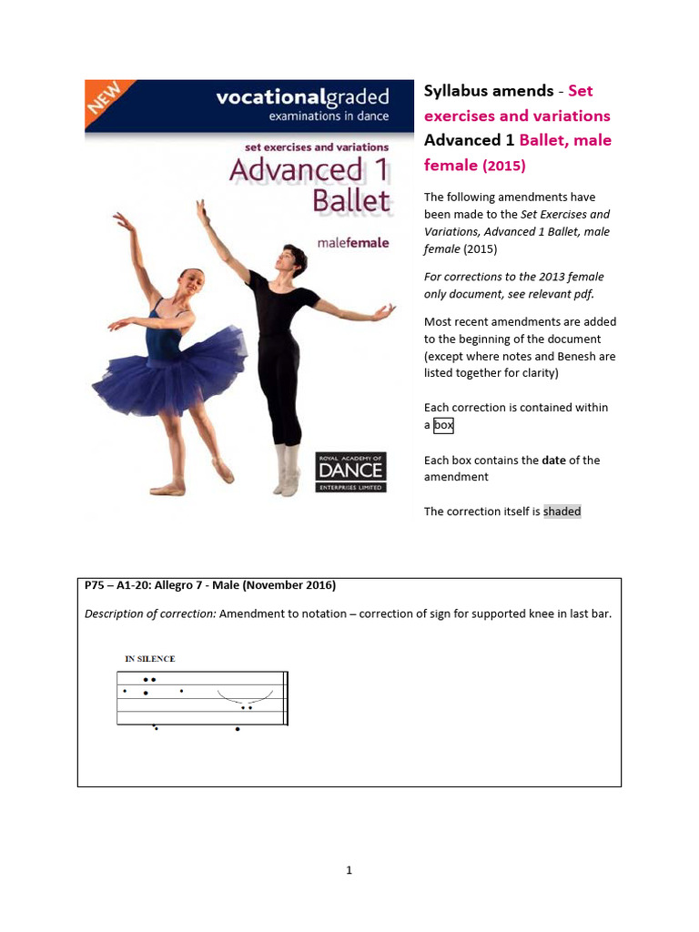 Advanced 1 Ballet Syllabus Amendments | PDF
