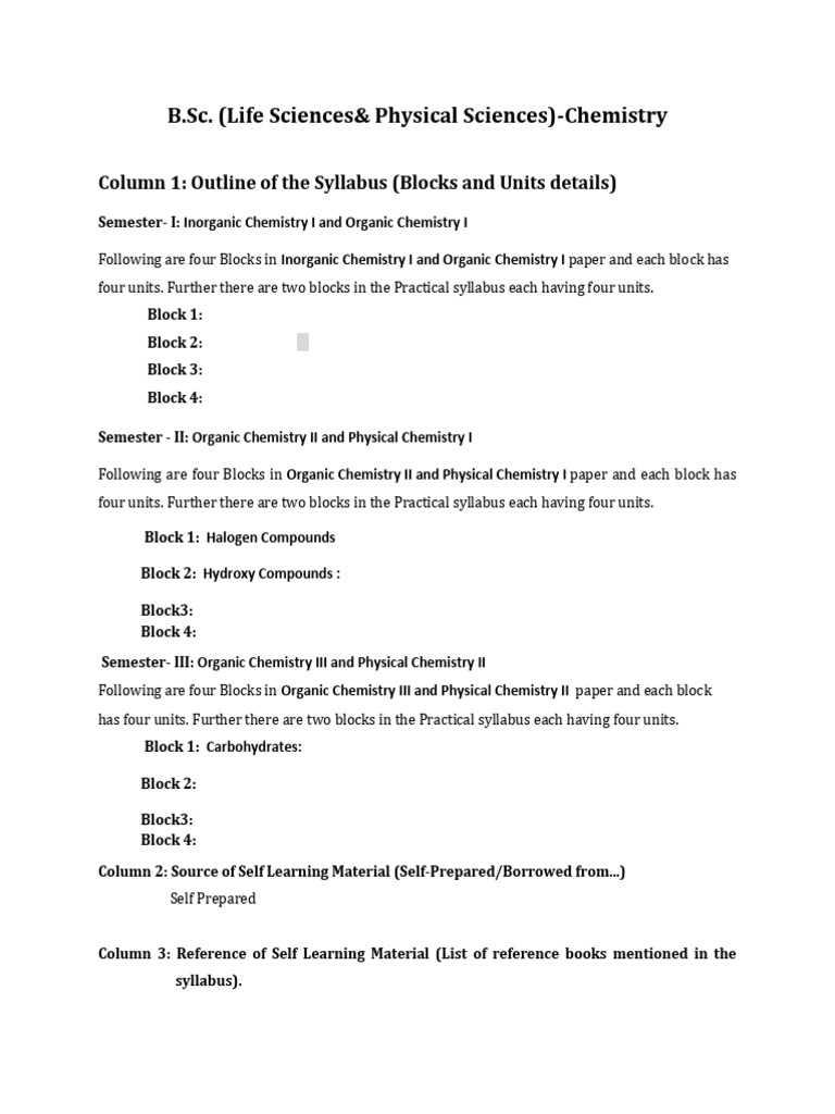 BSC Chemistry Syllabus - 0 | PDF | Inorganic Chemistry | Chemistry