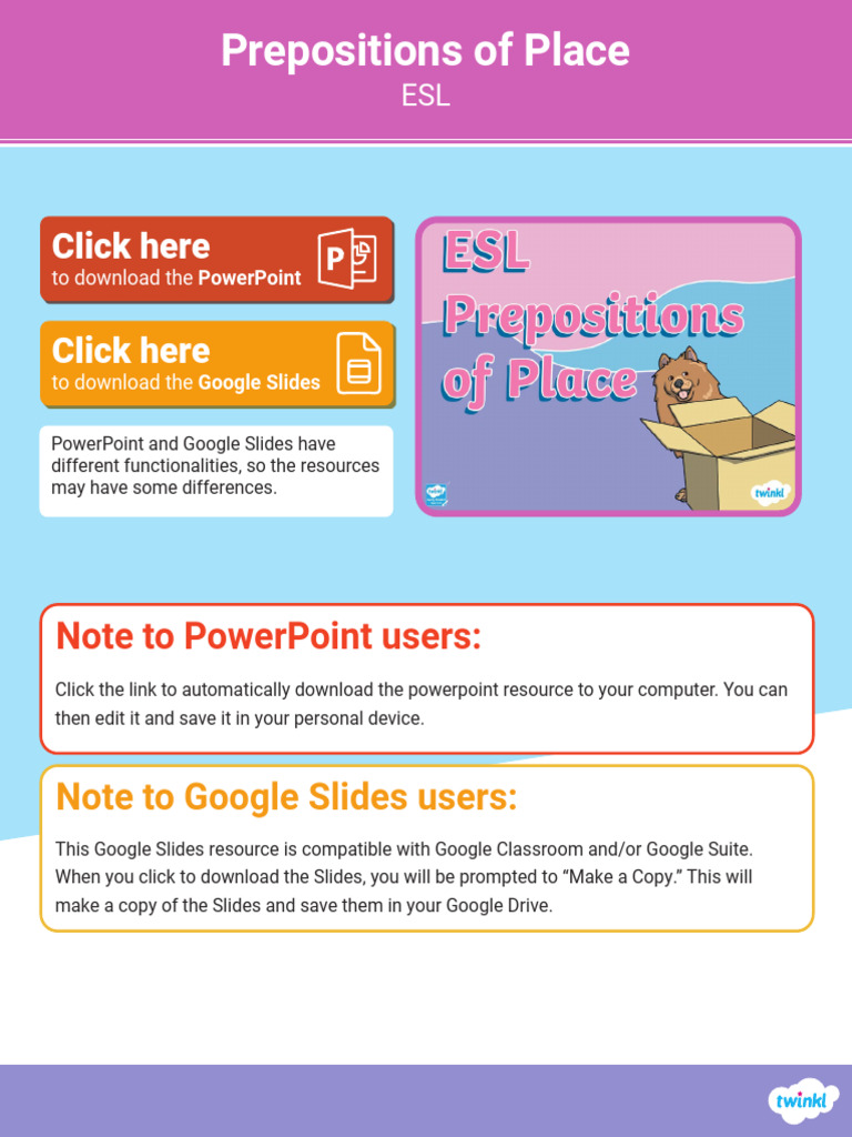 Prepositions of Place ESL Resources | PDF