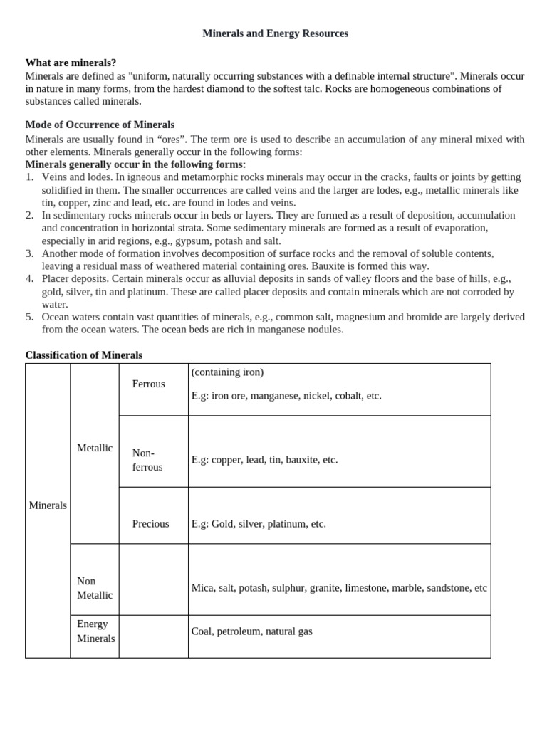 Minerals and Energy Resources | PDF | Coal | Ore