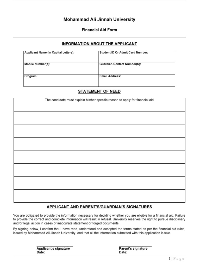 Financial Aid Form | PDF | Student Financial Aid In The United States ...