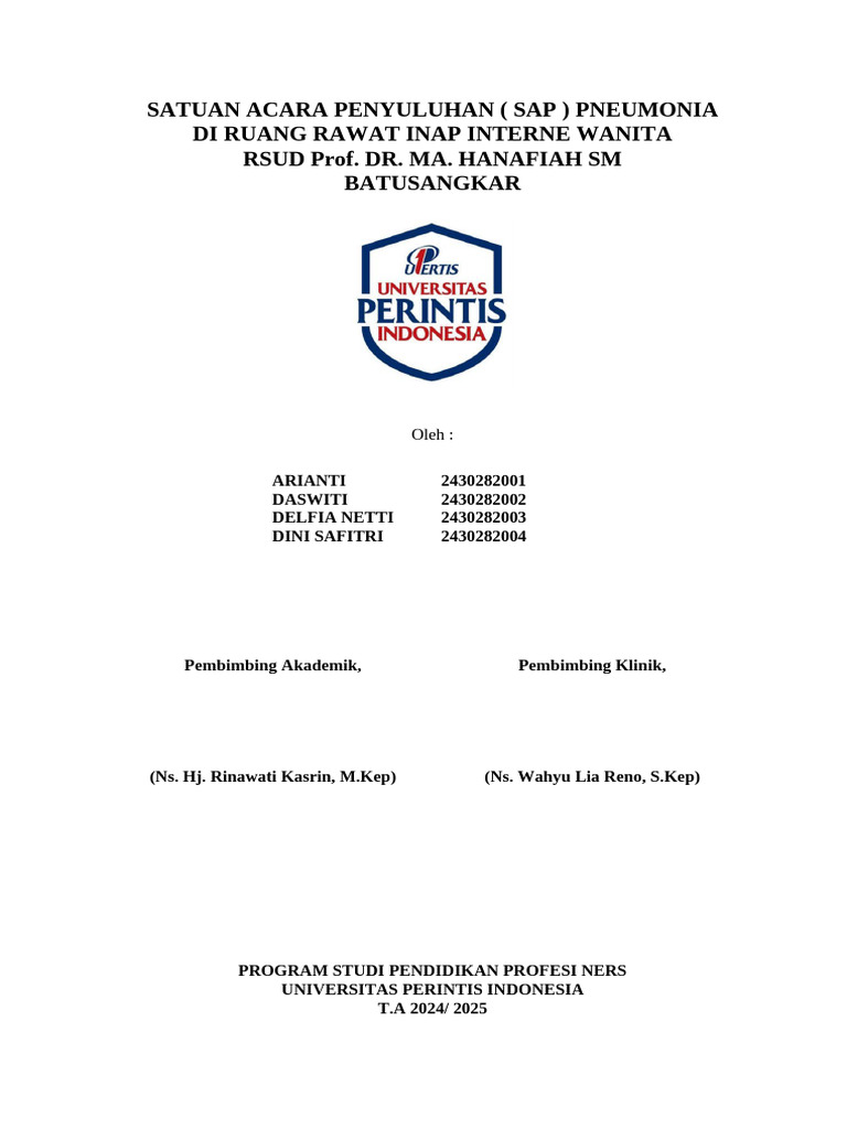 SAP PNEUMONIA Kelompok KMB R IW | PDF