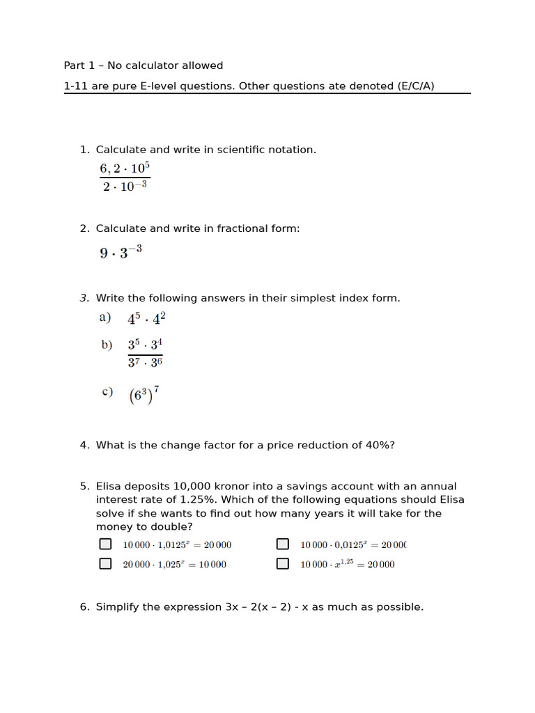 Practice Questions For Test 1 Part 1 - Math1c PDP | PDF | Elementary ...