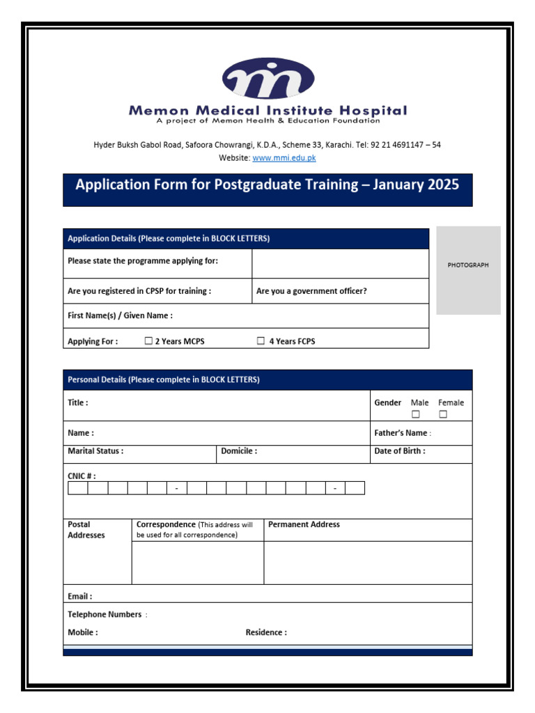 MMIH Postgraduate Application 2025 | PDF
