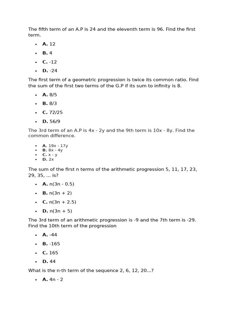 AP and GP Questions | PDF | Mathematics | Mathematical Analysis
