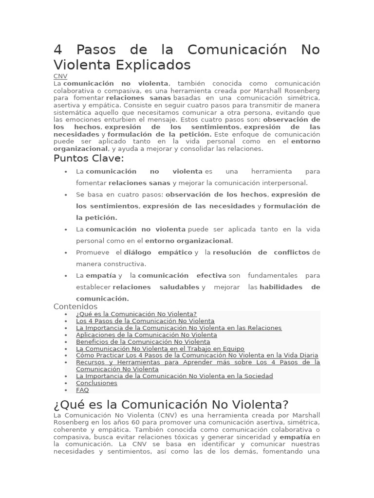 Comunicación No Violenta: 4 Pasos Clave | PDF | Comunicación ...