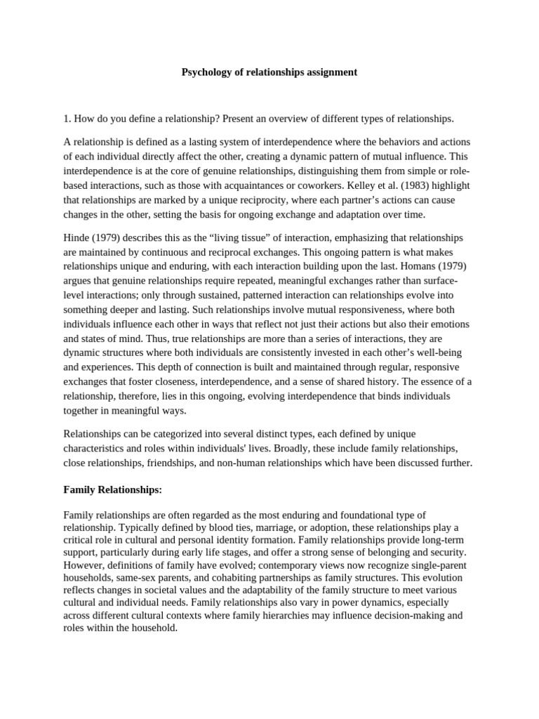 Psychology of Relationships Assignment | PDF | Emotions | Friendship