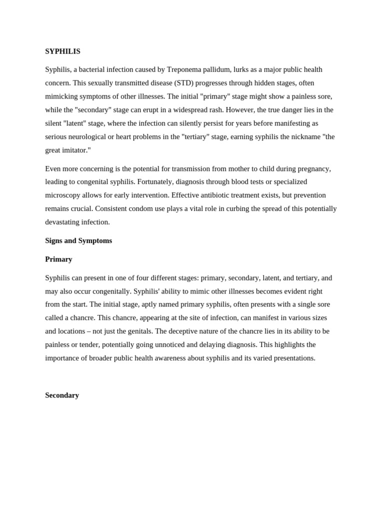 SYPHILIS | PDF | Infection | Microbiology