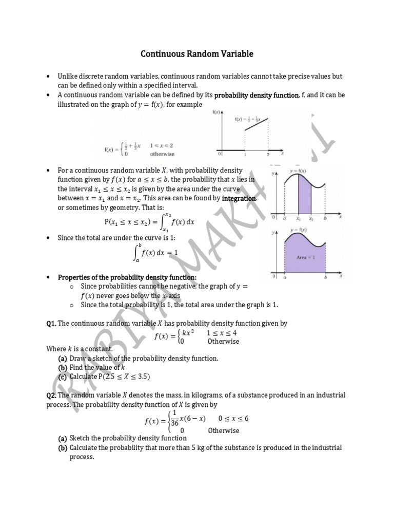 Continuous Random Variable Lecture | PDF | Probability Density Function | Probability Distribution
