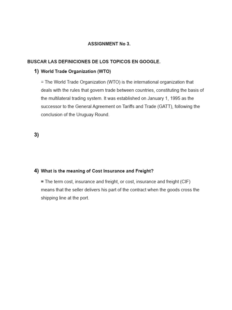ADUANAS ASSIGNMENT No 3 Work Ass | PDF | World Trade Organization | Trade