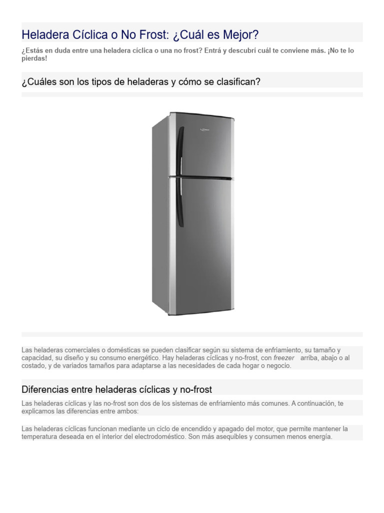 Heladera Cíclica o No Frost - Cuál Es Mejor | PDF